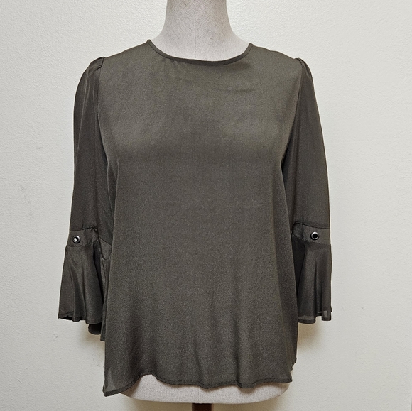 Royal Project | Tops | Nwt Royal Project Olive Grommet Bell Sleeve Silk ...